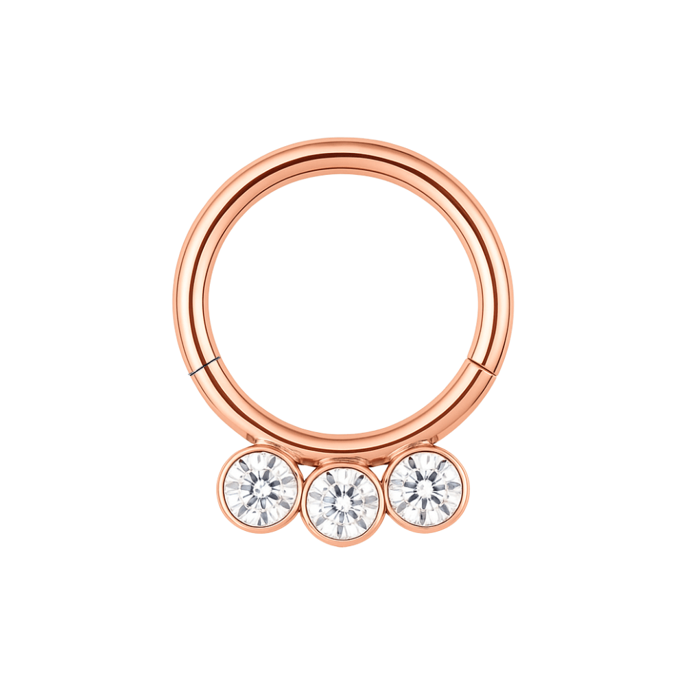 Elegant Bezel Set Hinged Segment Clicker Ring | 3 CZ Stones