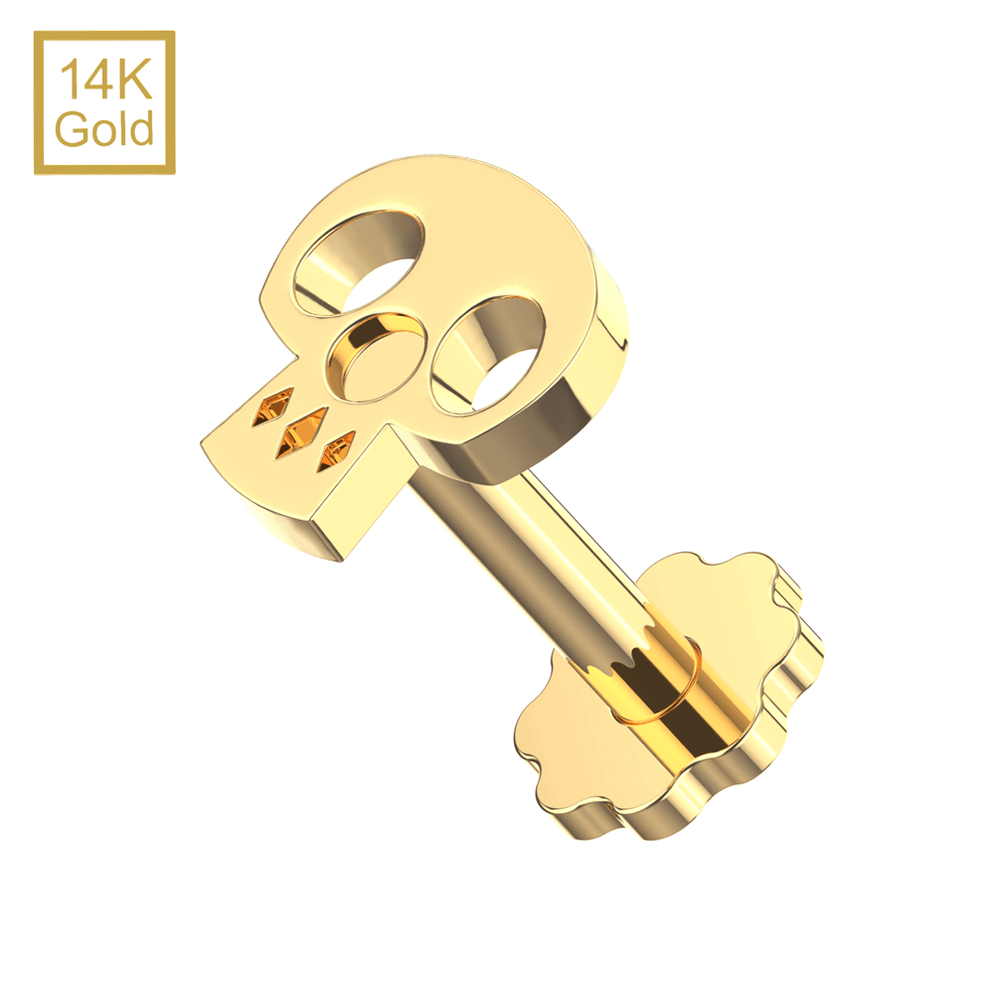 Plain Skull Top Internal Thread Labret Stud – 14K Gold — Monster Piercing