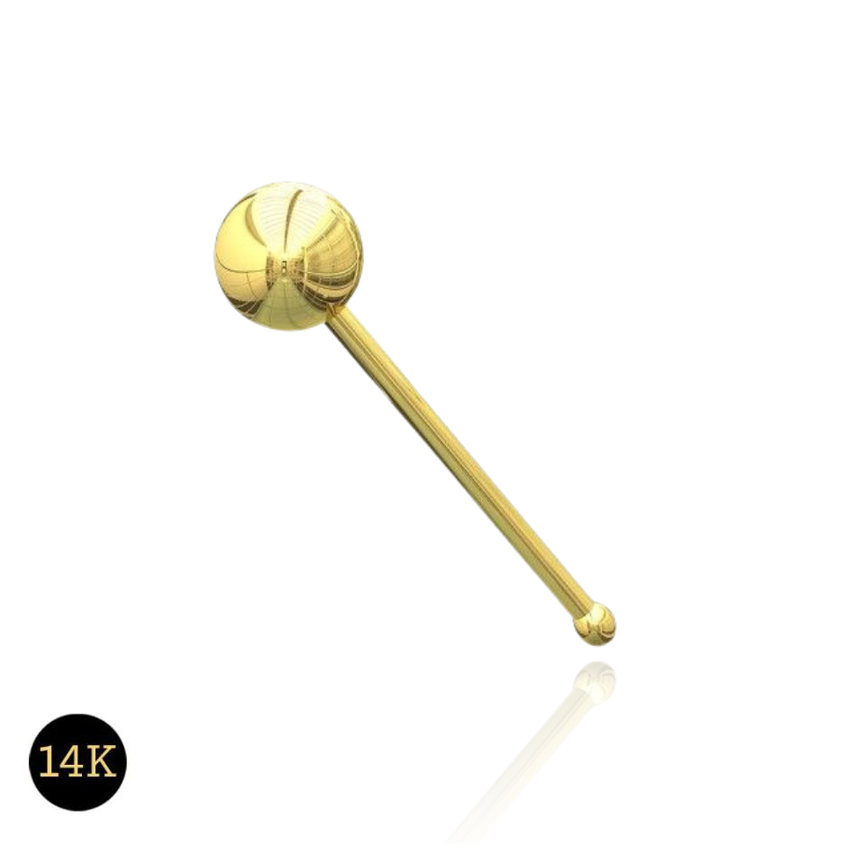 14K Solid Gold Plain Bead Ball Top Nose Stud