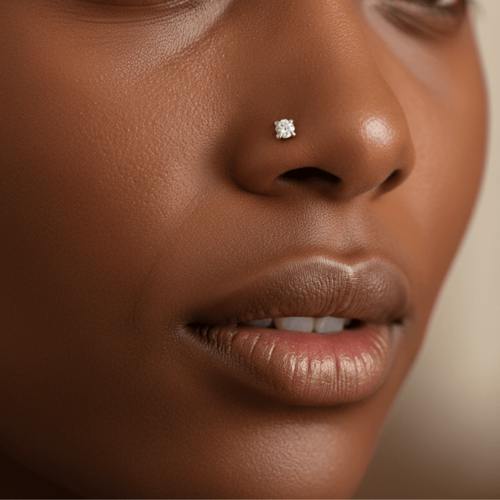 14K Gold Claw-Set Moissanite Screw Nose Stud | Luxury Nose Jewellery