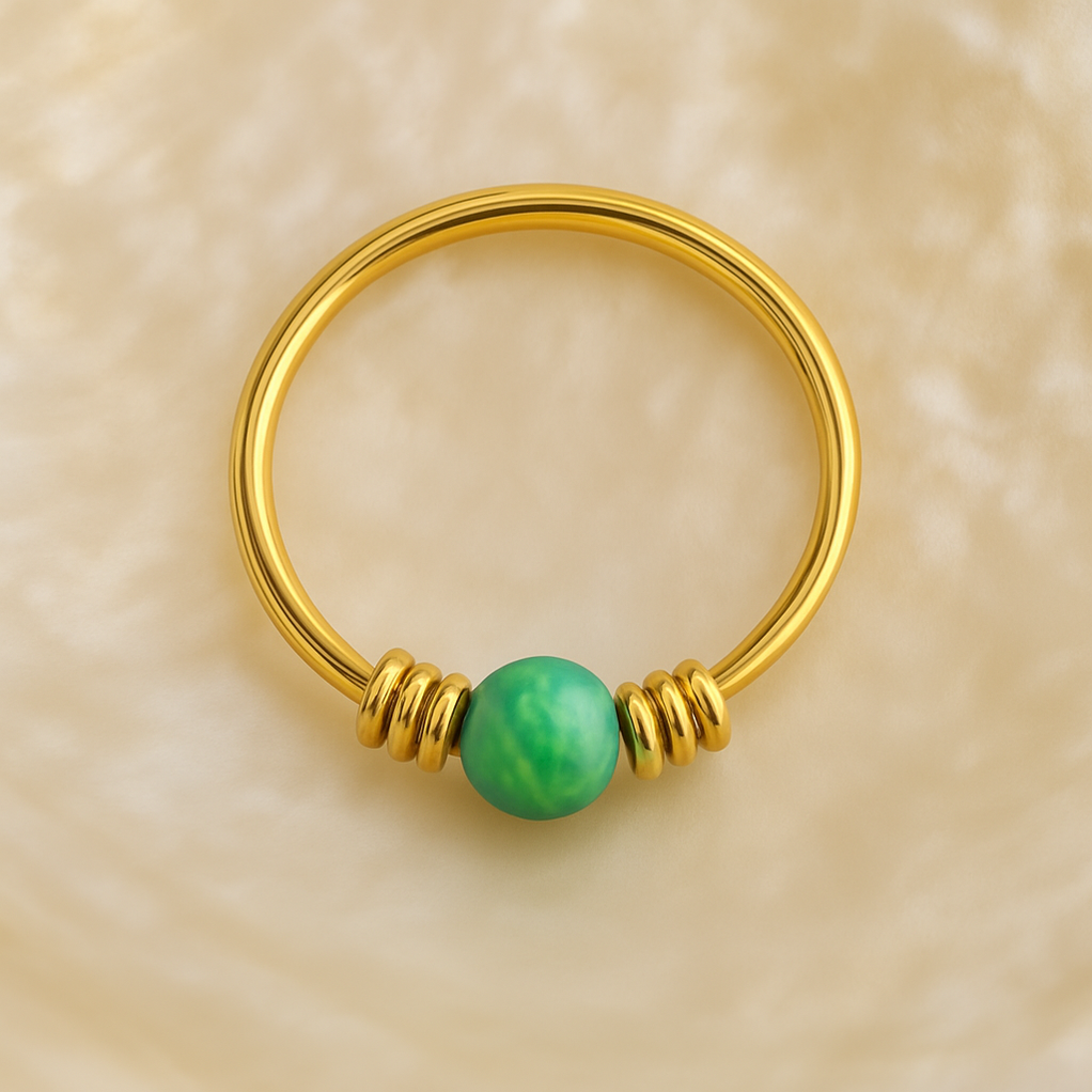 14K Gold Spring Coil-End with Opal Stone Hoop