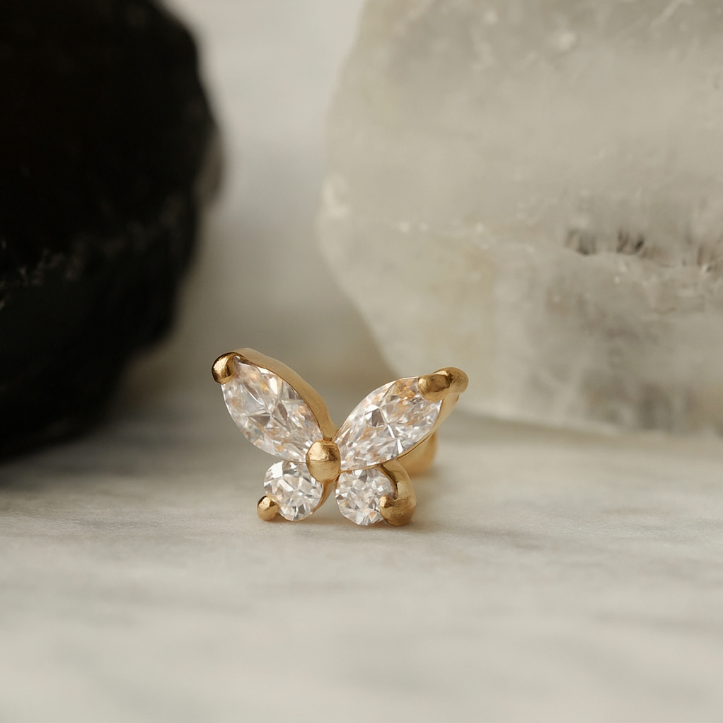 14K Gold CZ Butterfly Labret – Dazzling Piercing Jewellery — Monster ...