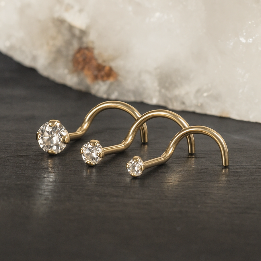 14K Gold Diamond Nose Screw – Lab Grown, Elegant — Monster Piercing