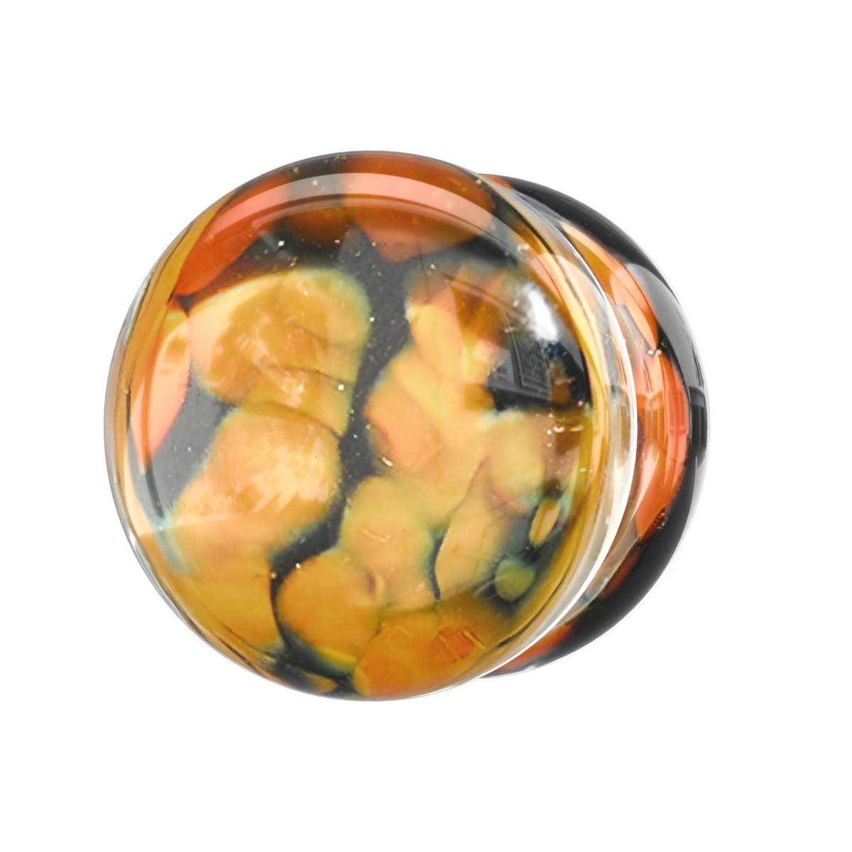 Pyrex Glass Pebble Orange and Black Ear Plug — Monster Piercing