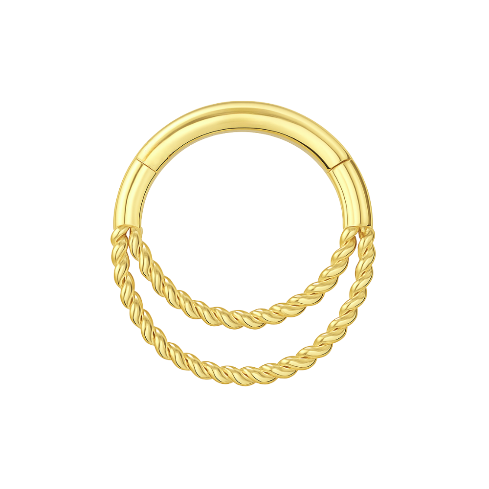 14K Gold Twisted Double Ring Segment Clicker Ring — Monster Piercing