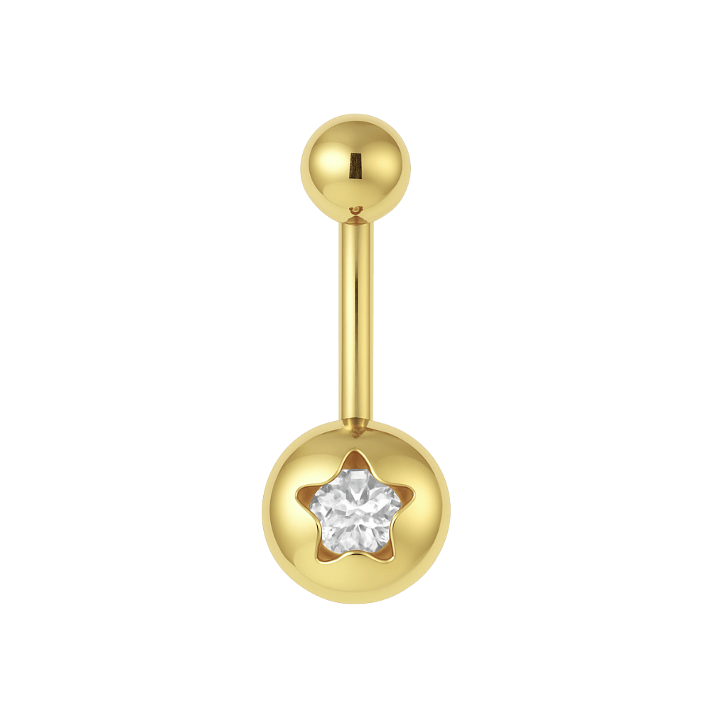 14ct Gold Studded Star Belly Ring - Classic Elegance — Monster Piercing