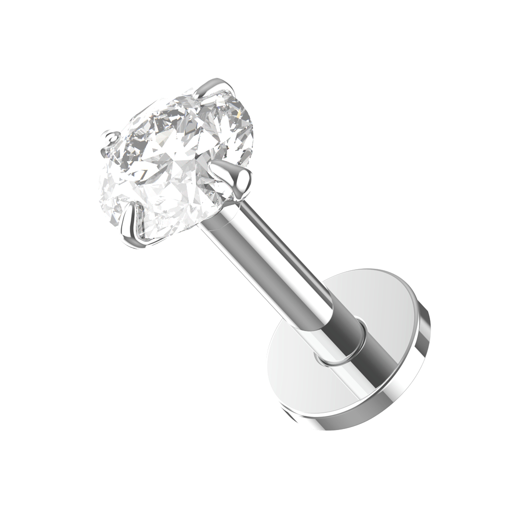 Round CZ Threadless Flatback Stud – 925 Sterling Silver — Monster Piercing