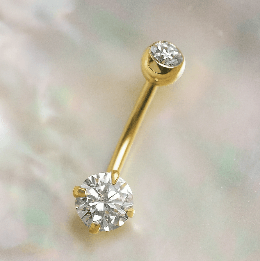 9K Gold Double CZ Jewelled Internally Threaded Belly Ring | Buy UK ...