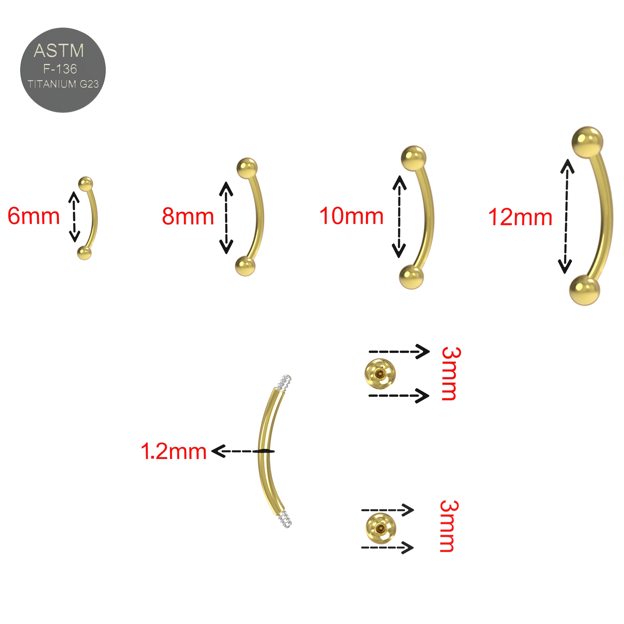 G23 Titanium Plain Eyebrow Bar With Ball — Monster Piercing