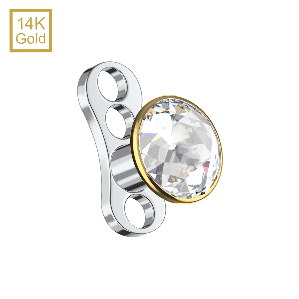 14K Gold CZ Jewelled Internally Threaded Dermal Anchor — Monster Piercing