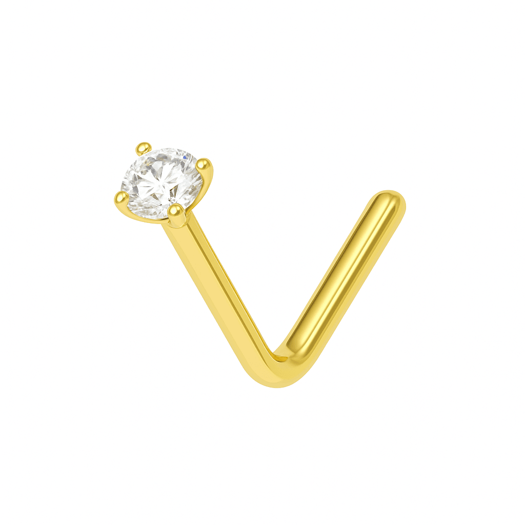 14K Gold Diamond L-Bend Nose Stud – Lab Grown — Monster Piercing