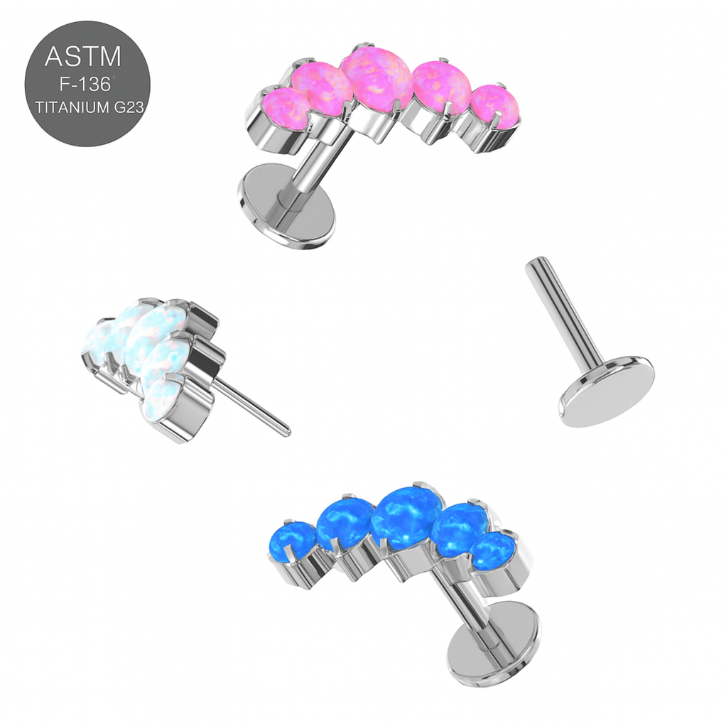 G23 Titanium Dazzling Five Opal Ball Push Fit Flat Back — Monster Piercing