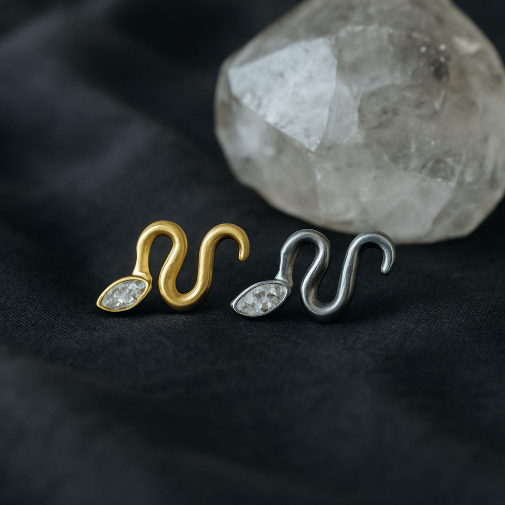 Titanium Snake Stud with Marquise CZ – Threaded Back — Monster Piercing