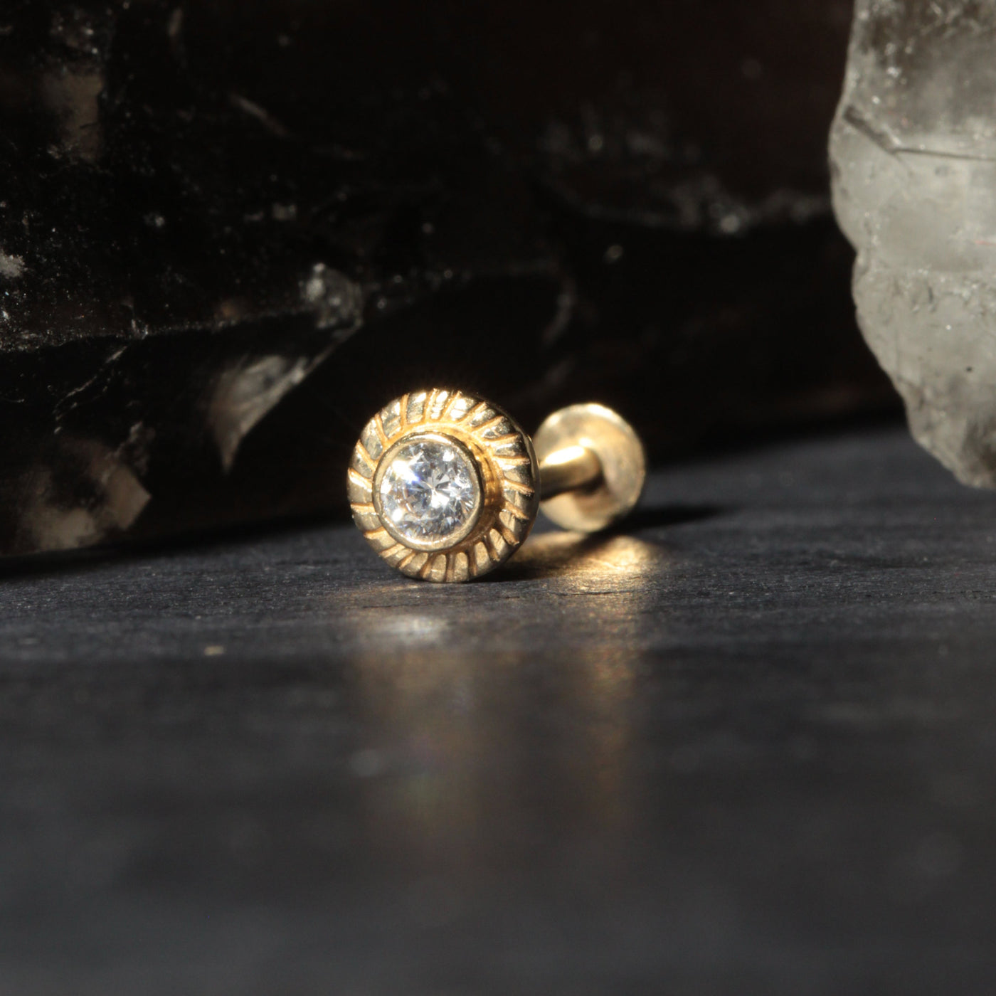 14K Gold Internally Threaded Round CZ Jewelled Screw Fit Stud — Monster ...