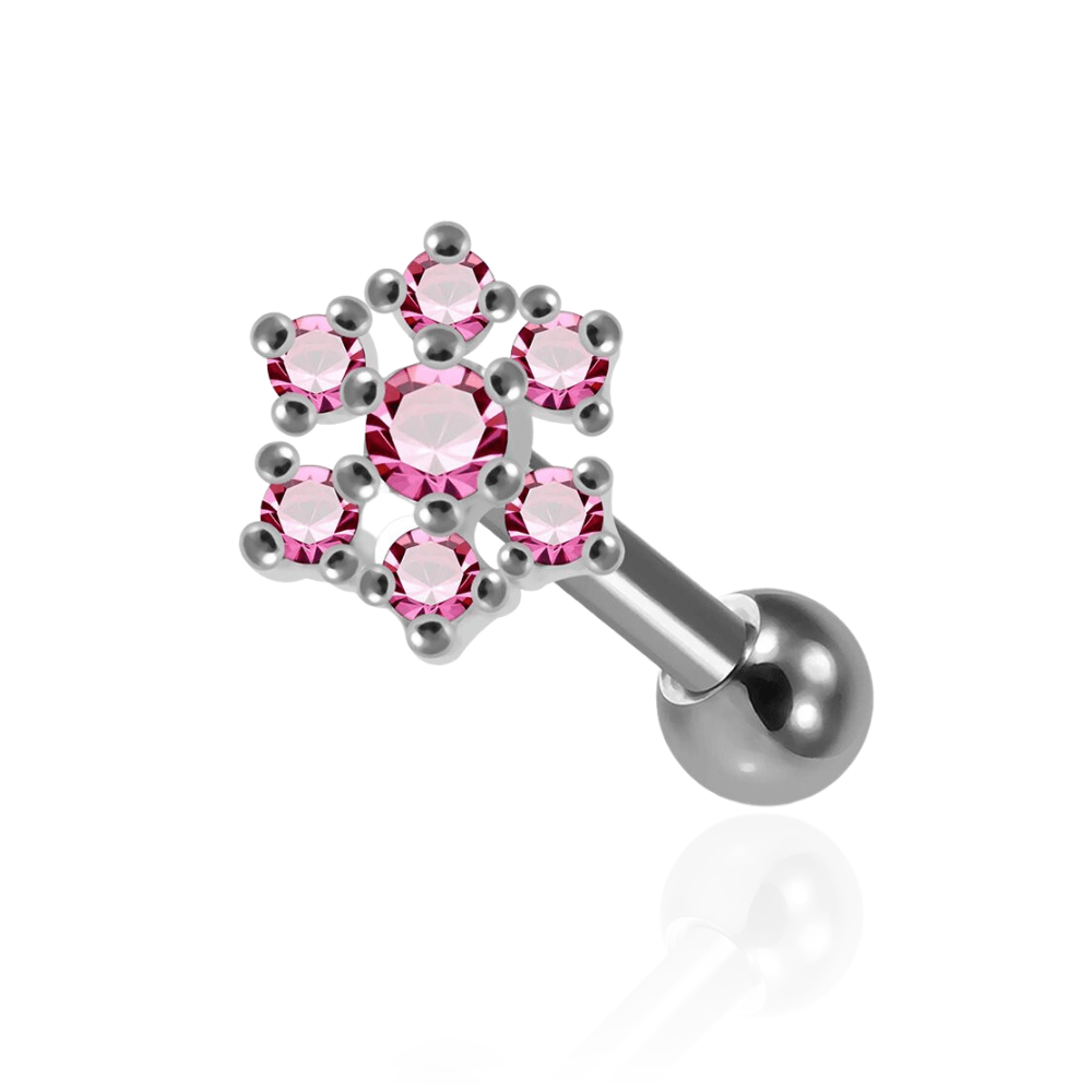 925 Sterling Silver Snowflake CZ Jewelled Cartilage Tragus Piercing Ea ...