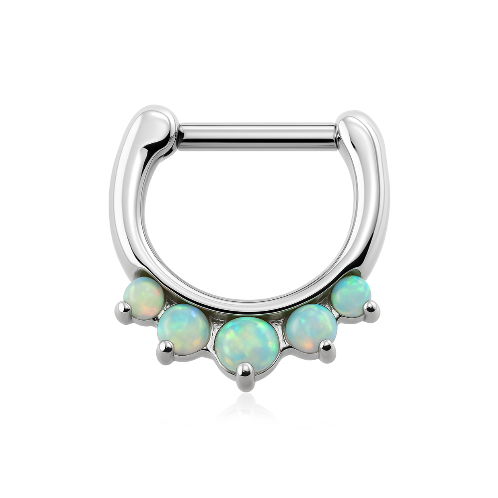 Synthetic White Opal Septum Clicker Piercing — Monster Piercing