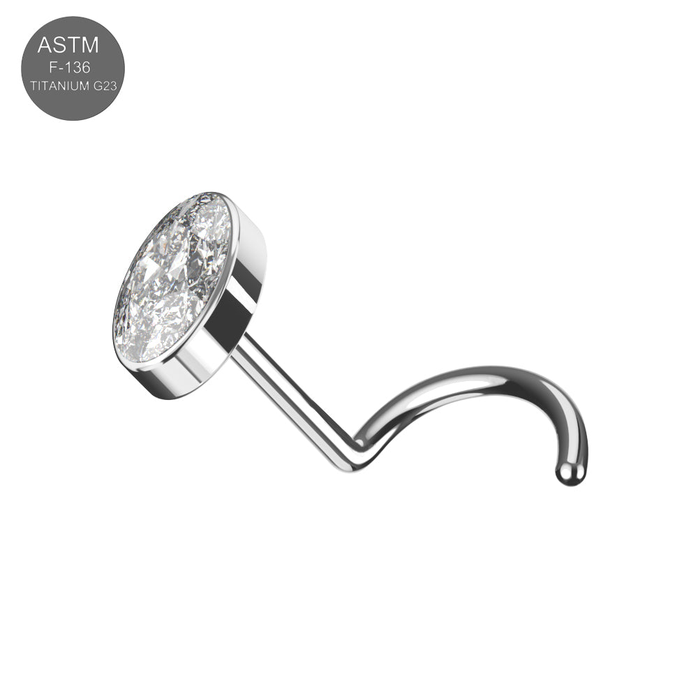 G23 Titanium Oval CZ Jewelled Threadless Nose Screw — Monster Piercing