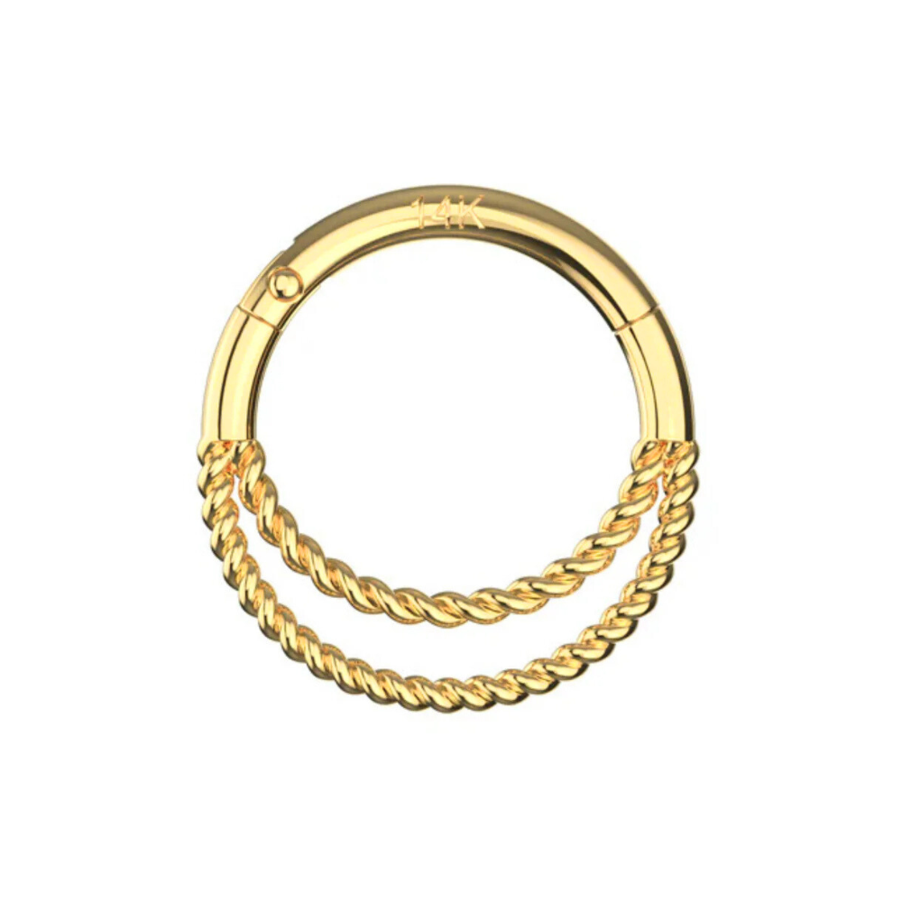14K Gold Twisted Double Ring Segment Clicker Ring