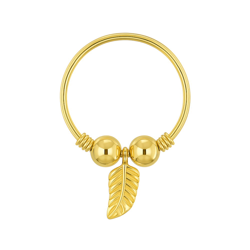 14K Gold Bead & Leaf Nose Hoop Ring — Elegant Everyday Style — Monster ...