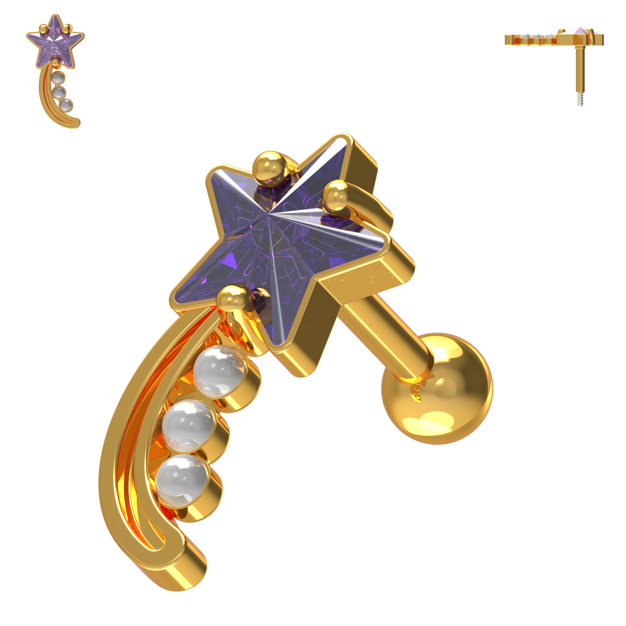 925 Sterling Silver Shooting Star & Pearl Cartilage Ear Stud — Monster ...