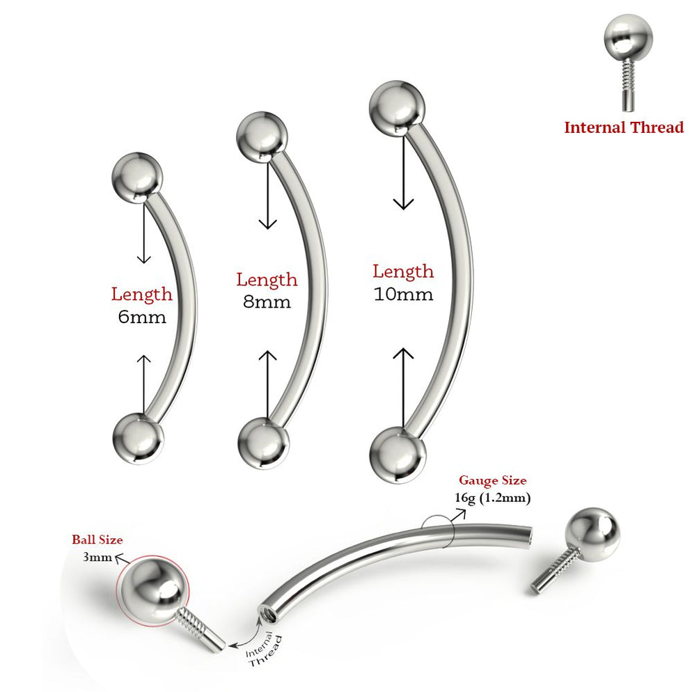 Silver Threaded Curved Bar with Ball End for Piercing — Monster Piercing