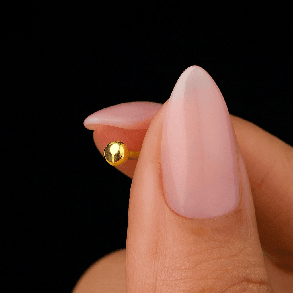 14K Gold Plain Bead Ball Top Nose Screw — Monster Piercing