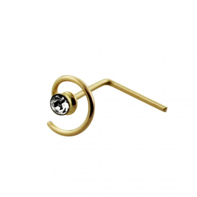 9K Gold L-Shaped Jewelled Coil Nose Stud