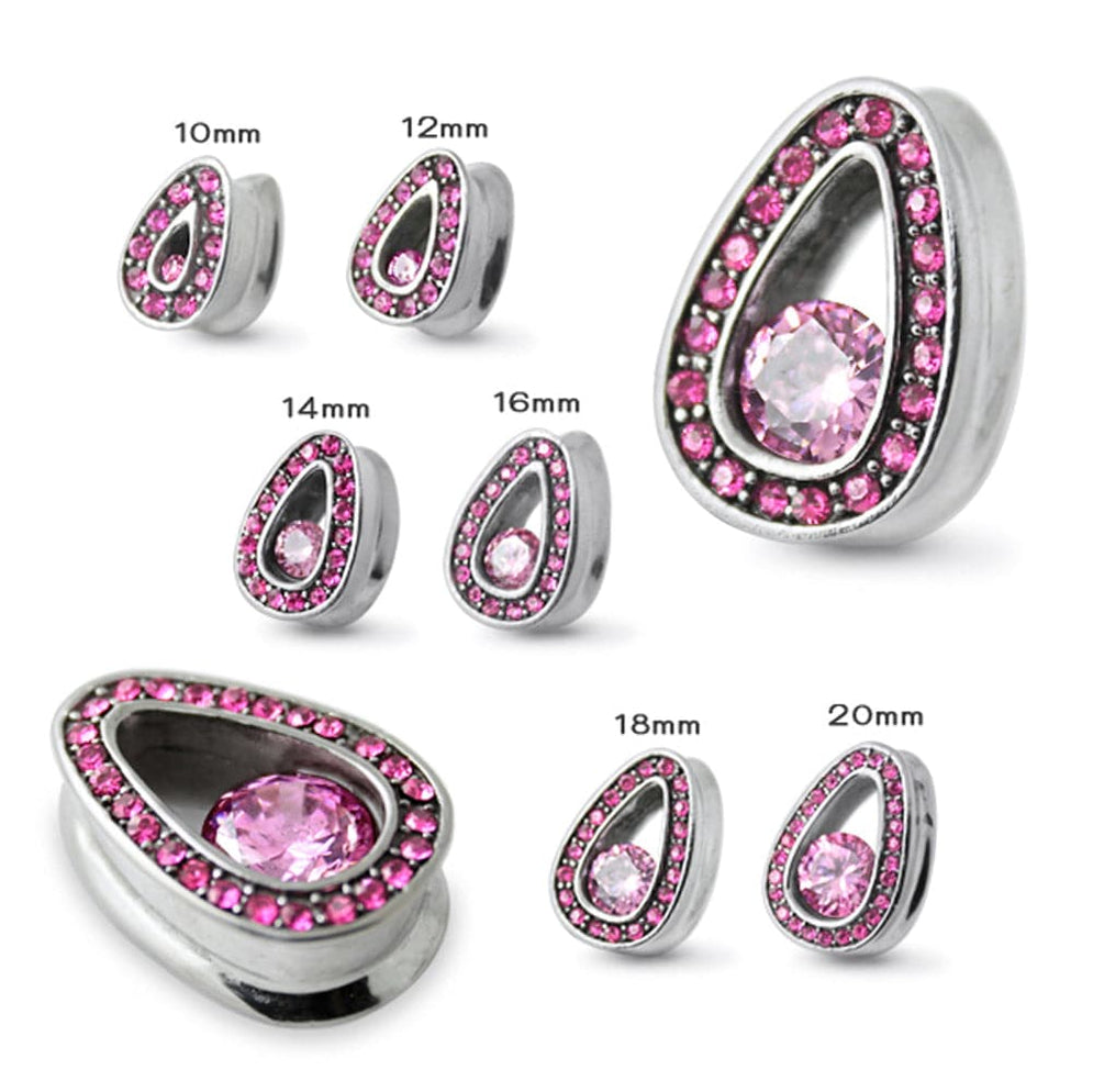 316L Surgical Steel Pink Jewelled Tear Drop Ear Plug | Buy Ear Tunnels ...