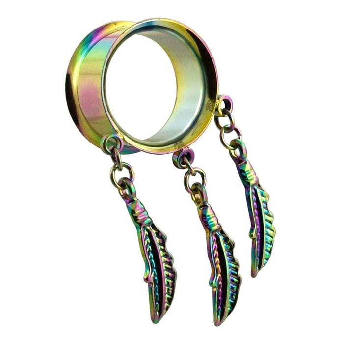 Rainbow Anodised Dangling Leaf in Screw Flesh Tunnels
