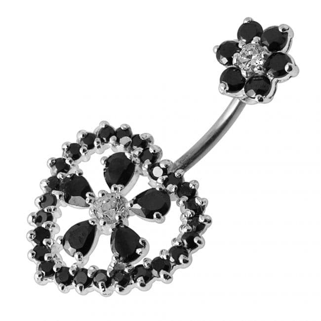 Jewelled Heart Flower Spinal Belly Button Bar - Romantic Flourish