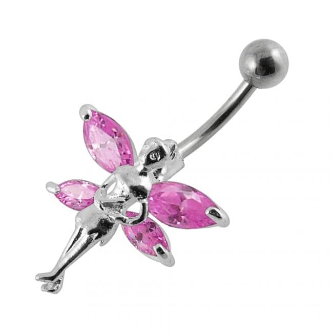 Double Winged Angel Non-Moving Belly Ring - Heavenly Duo